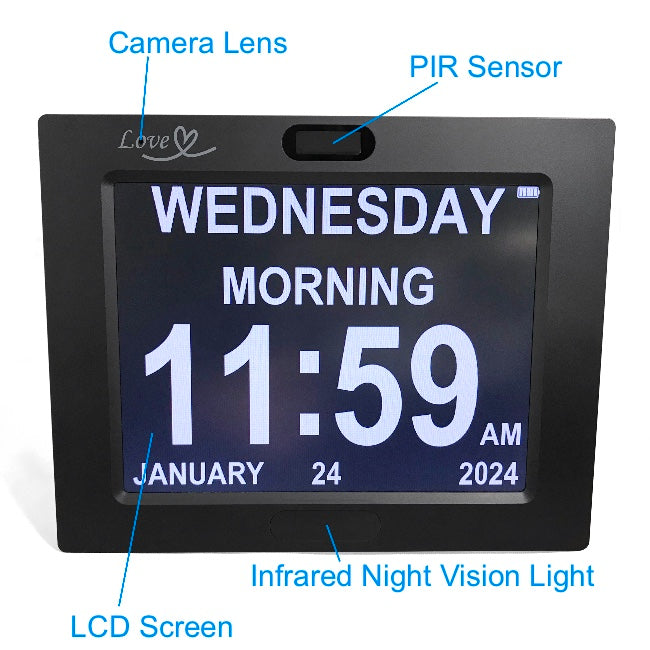 2K Digital Clock Security Camera and Calendar | Motion Activated